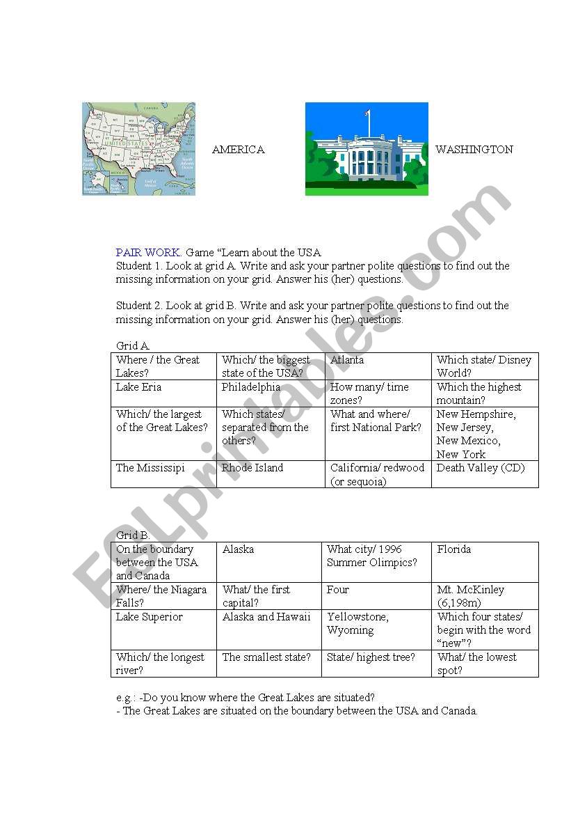 “Learn about the USA" - ESL worksheet by I you