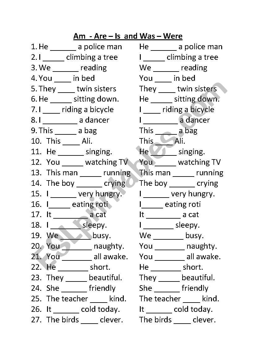 Am Is Are Exercises Worksheet Pdf Exercise Poster