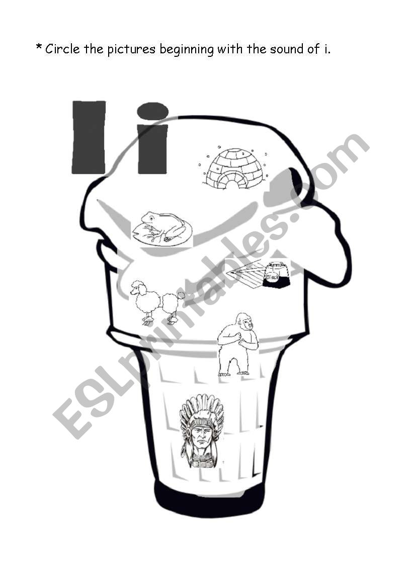 English worksheets: initial sound ´i´