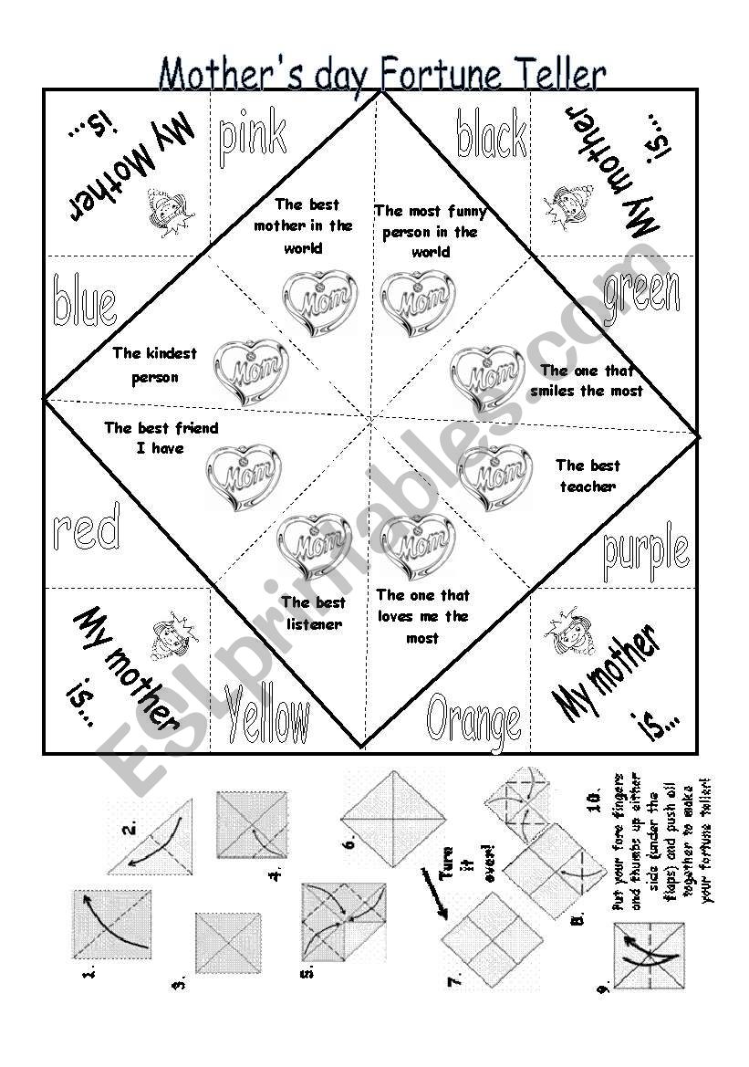 Mother´s day- Fortune Teller - ESL worksheet by serennablack