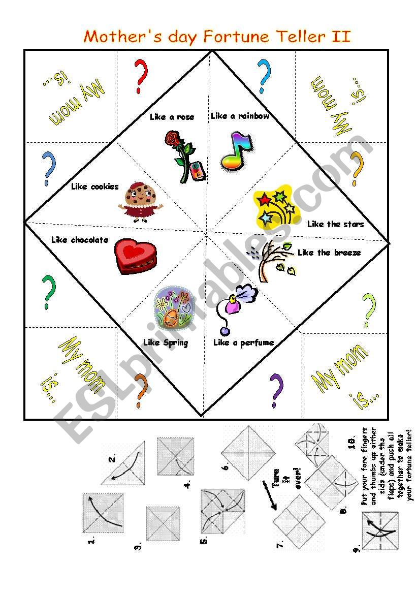 Mother´s day fortune Teller II - ESL worksheet by serennablack