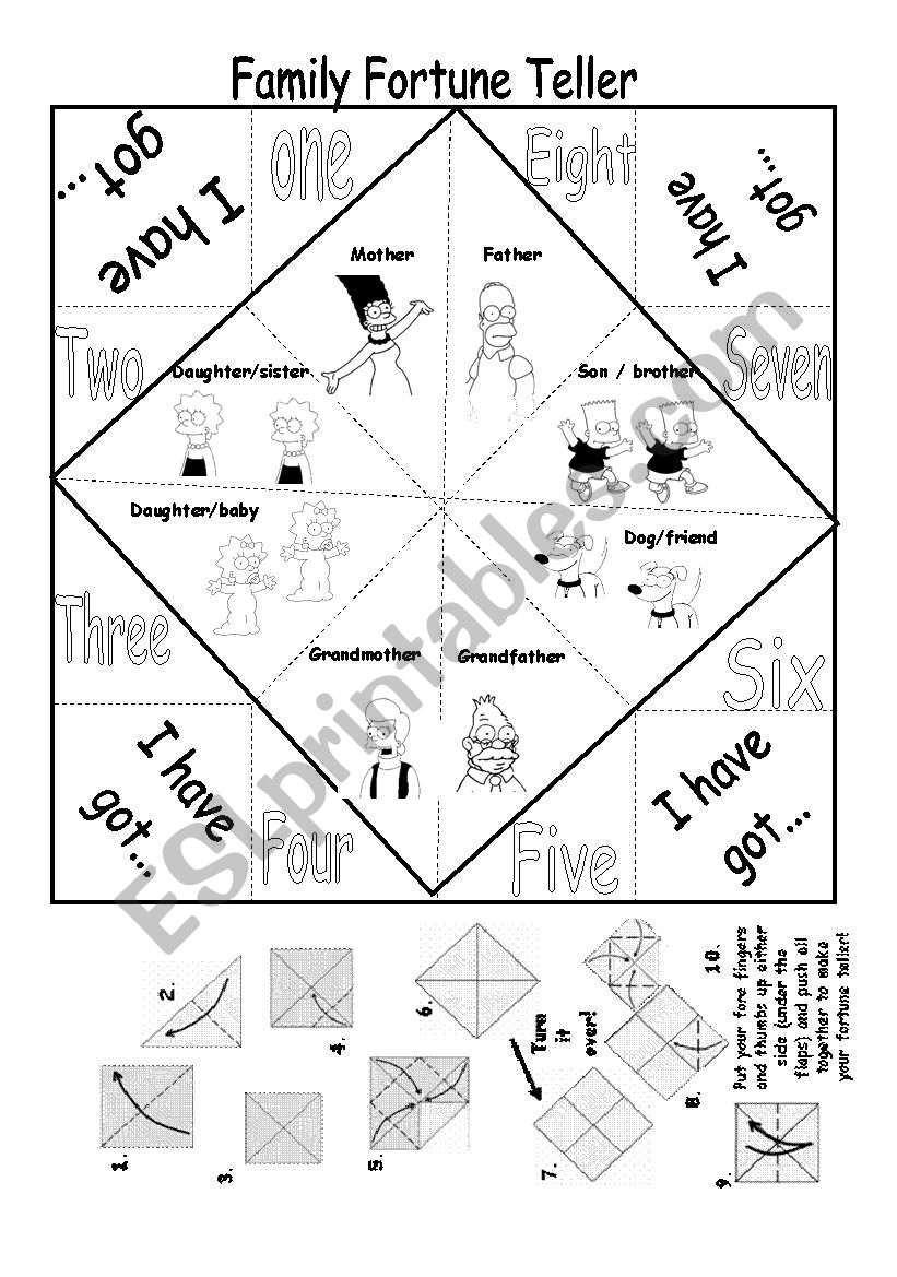 The Simpson´s family Fortune Teller - ESL worksheet by serennablack