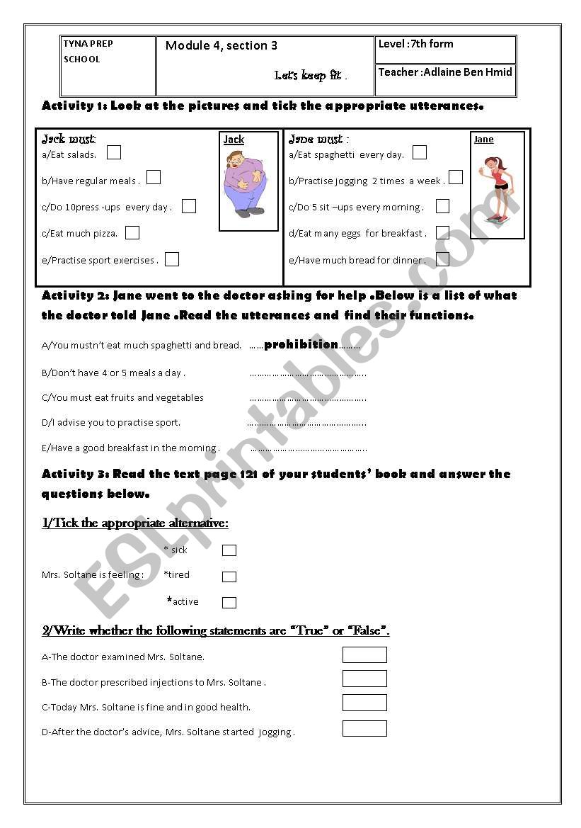let´s keep fit - ESL worksheet by Adlaine
