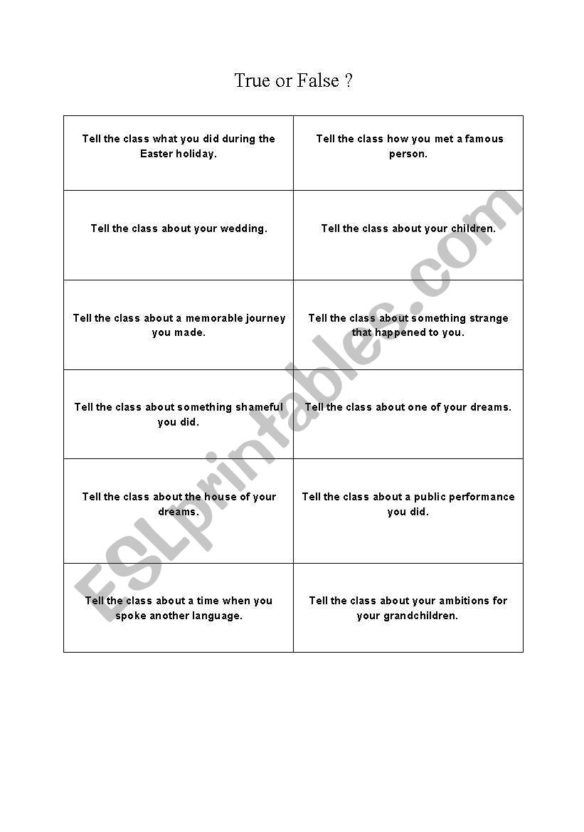 English worksheets: Game ´True or False´
