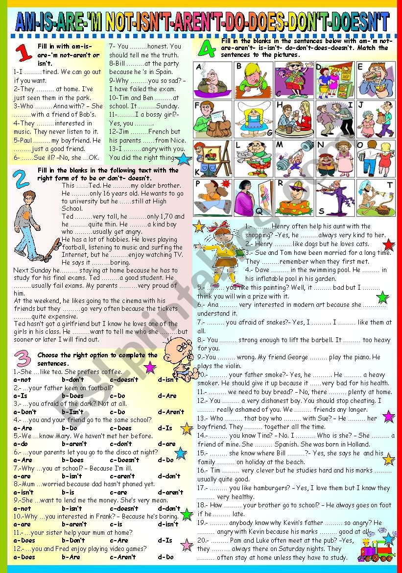 AM-ARE-IS-´M NOT-AREN´T-ISN´T-DO-DOES-DON´T-DOESN´T (B&W VERSION+KEY ...