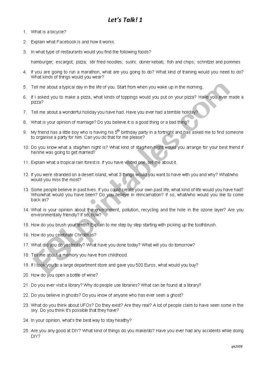 Let´s Talk 1! - ESL worksheet by sarahjane68