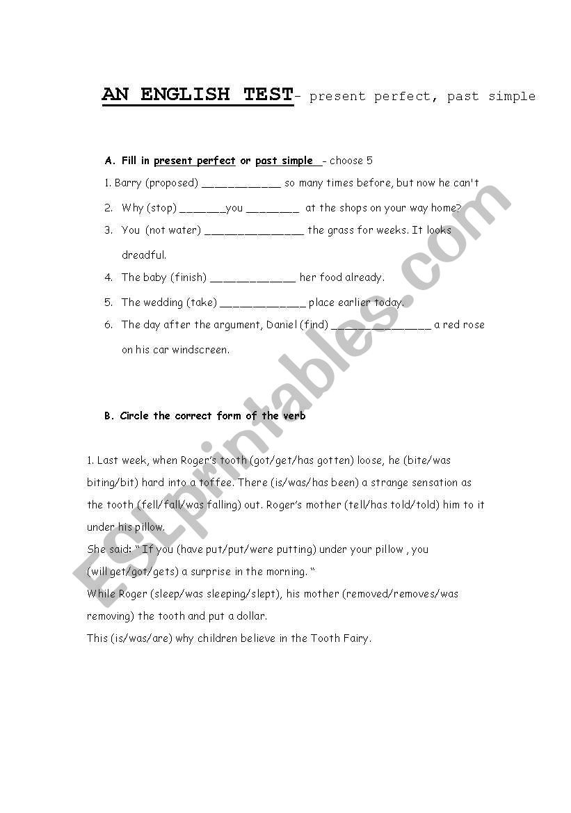English worksheets: present perfect´ past simple