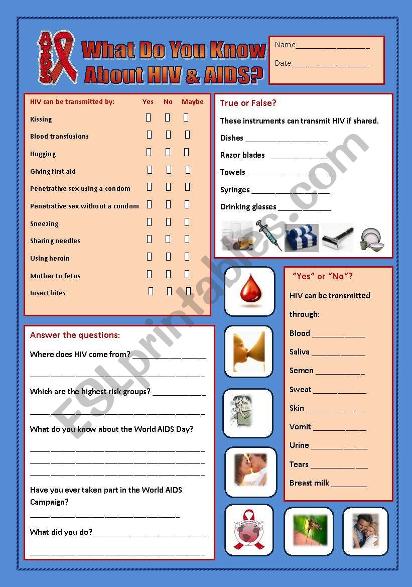 What Do You Know About HIV AIDS ESL Worksheet By OlgaPrih