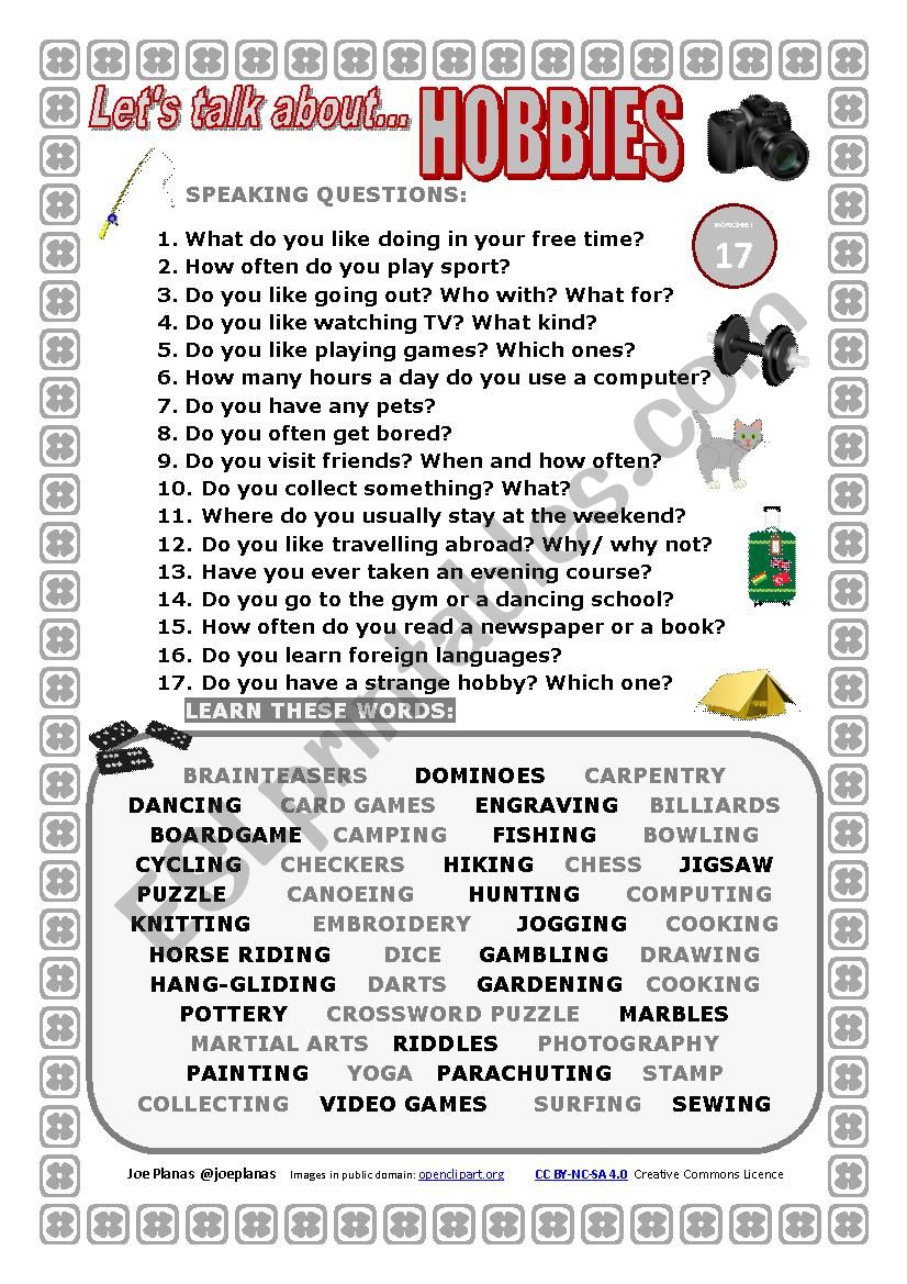 LET´S TALK ABOUT HOBBIES (SPEAKING SERIES 17) NEW VERSION - ESL ...