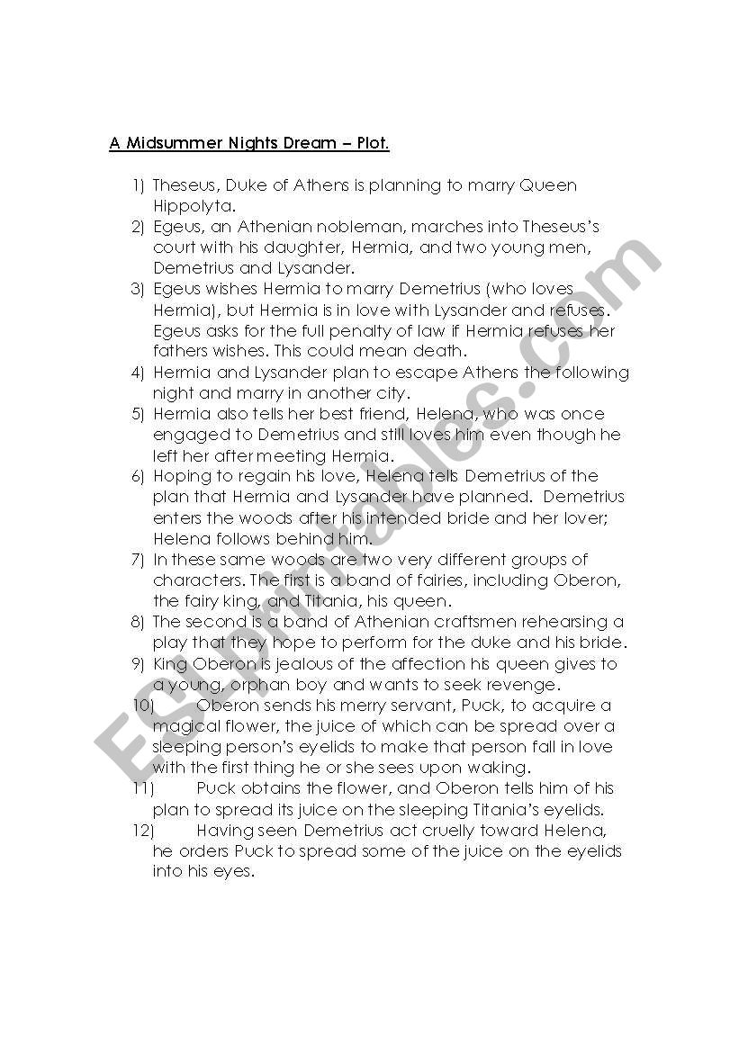 English worksheets: a midsummer night´d dream free frame activity