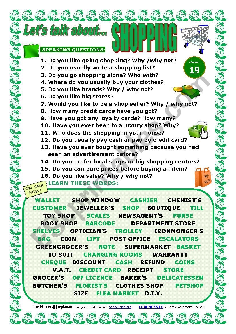 LET´S TALK ABOUT SHOPPING (SPEAKING SERIES 19) NEW VERSION - ESL ...