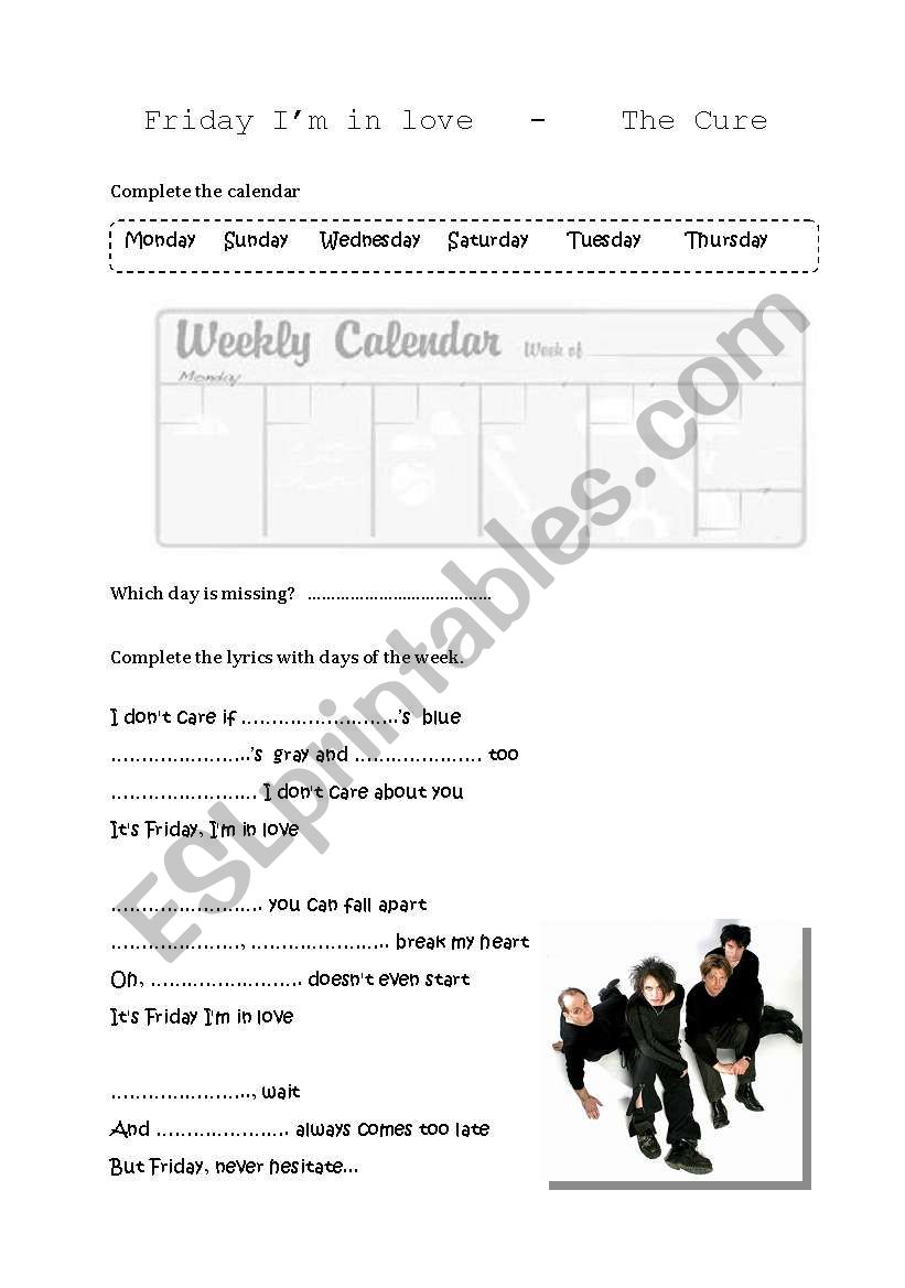 Friday I´m in love - ESL worksheet by goale
