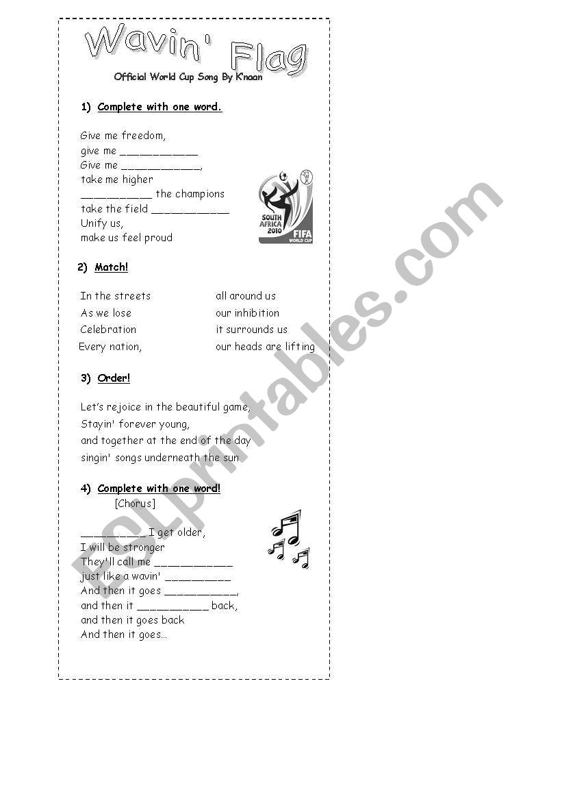 Wavin´ flag -Official Worldcup Song- by K´naan - ESL worksheet by ...