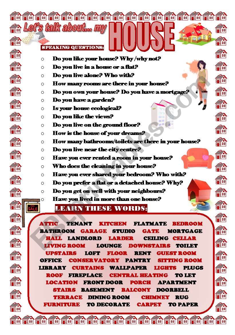 LETÂ´S TALK ABOUT MY HOUSE (SPEAKING SERIES 20) - ESL worksheet by joebcn