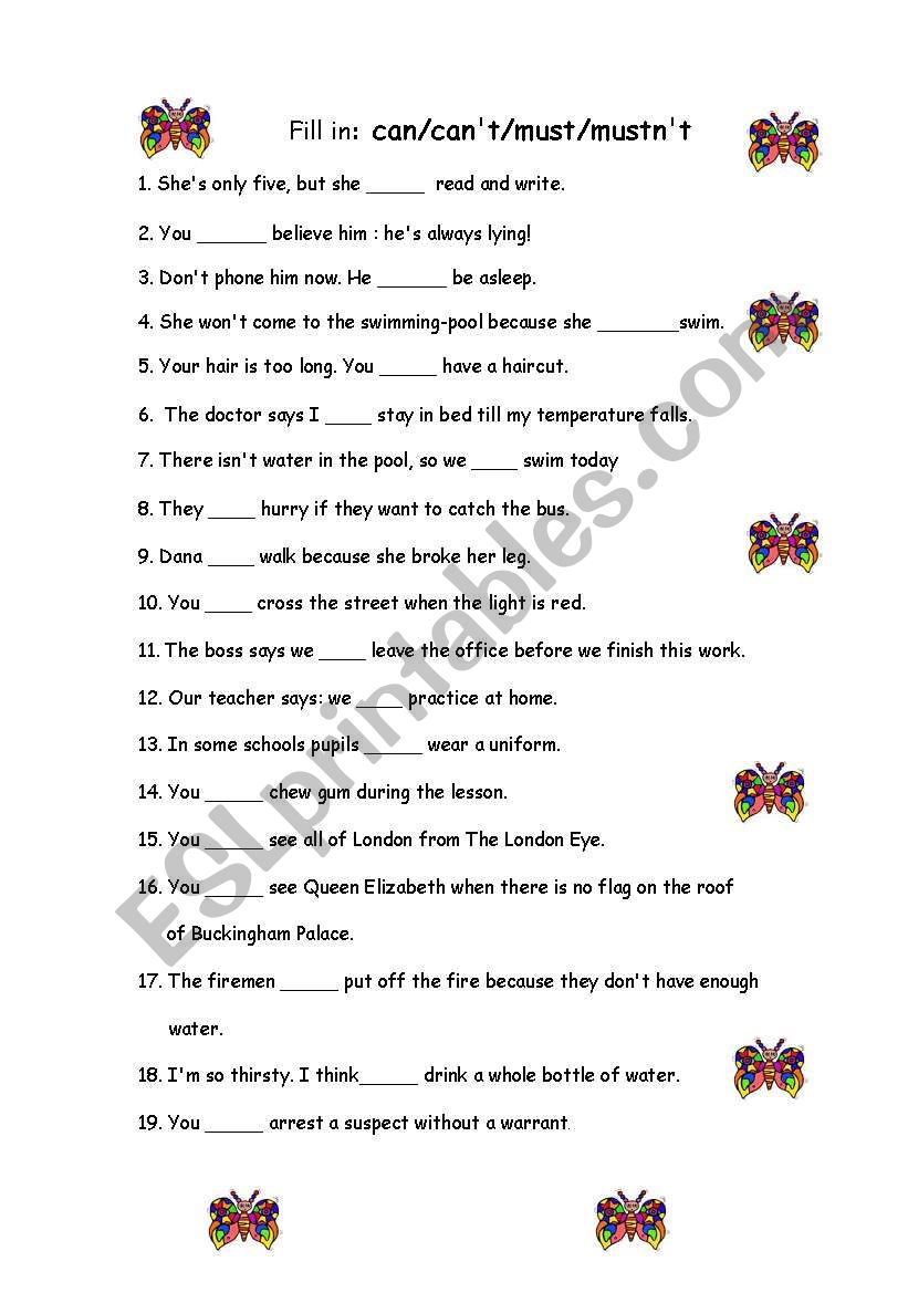 Modals:can/can´t/must/mustn´t - ESL worksheet by liati Modals:can/can´t/must/mustn´t - ESL worksheet by liati