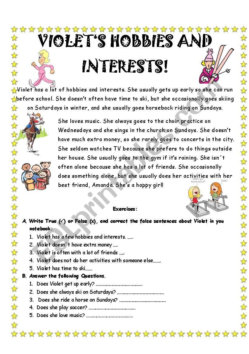VIOLET´S HOBBIES AND INTERESTS - ESL worksheet by jepos88