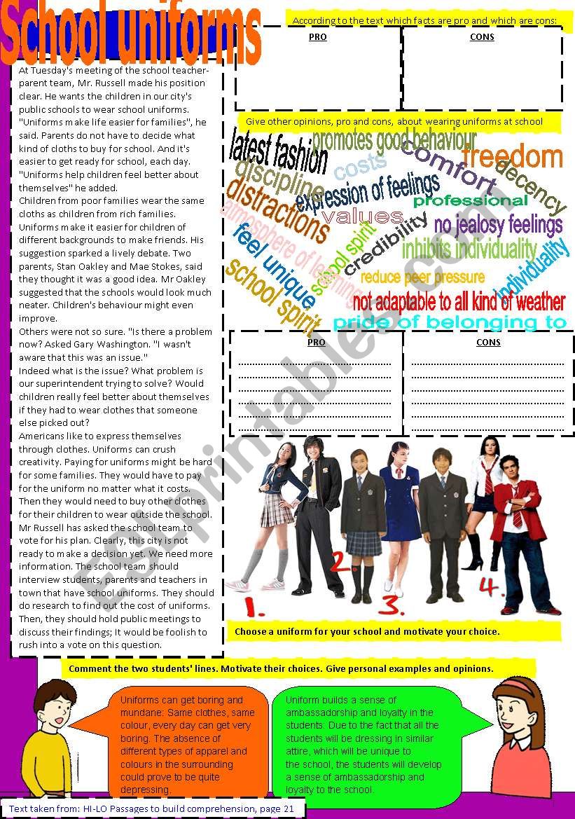 Let´s talk about school uniforms - ESL worksheet by donapeter
