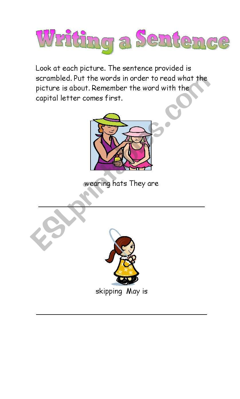 English Worksheets Writing A Sentence Correctly