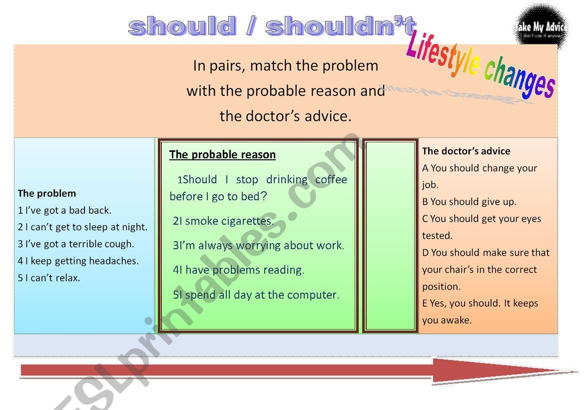 should/ shouldn´t (advices) - ESL worksheet by Tharalmadina