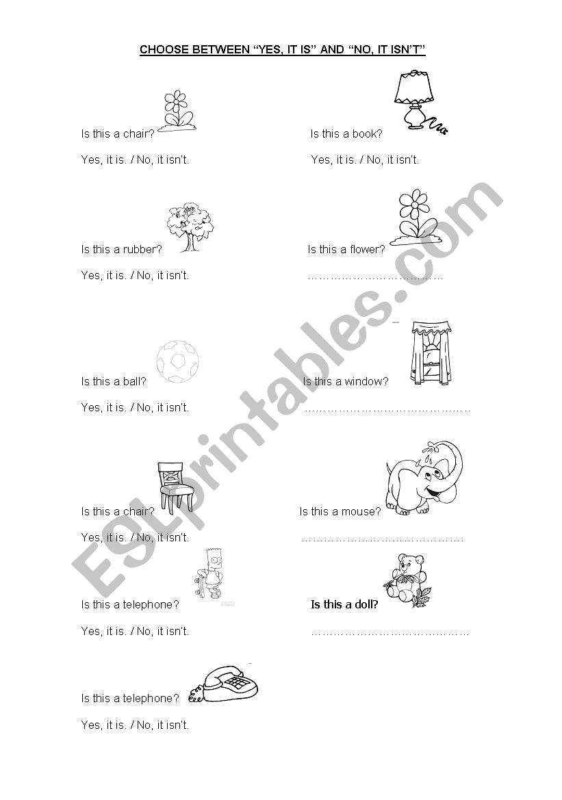English worksheets: Choose between "Yes, it is" and "No, it isn´t"