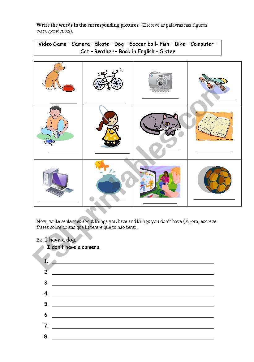 English worksheets: I have/ I don´t have worksheet