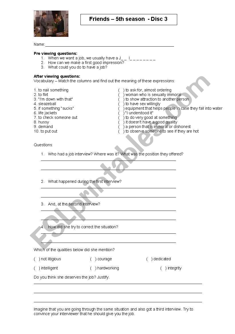 Job interview - Friend´s episode - ESL worksheet by Catayn*