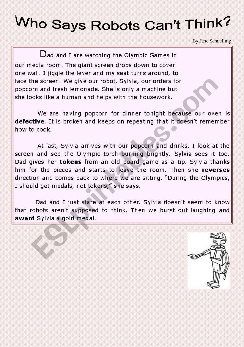 Who says Robots can´t think - ESL worksheet by everafter8