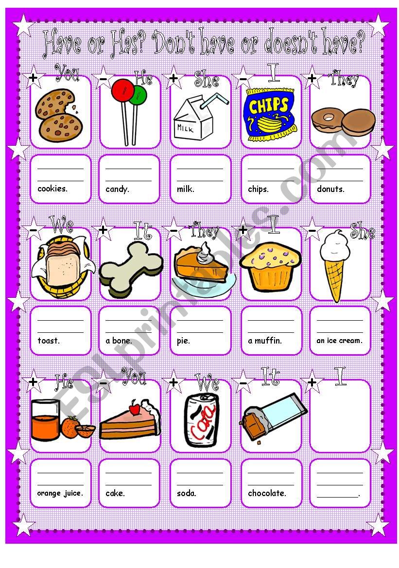 Have or has, don´t have or doesn´t have for younger learners. - ESL ...