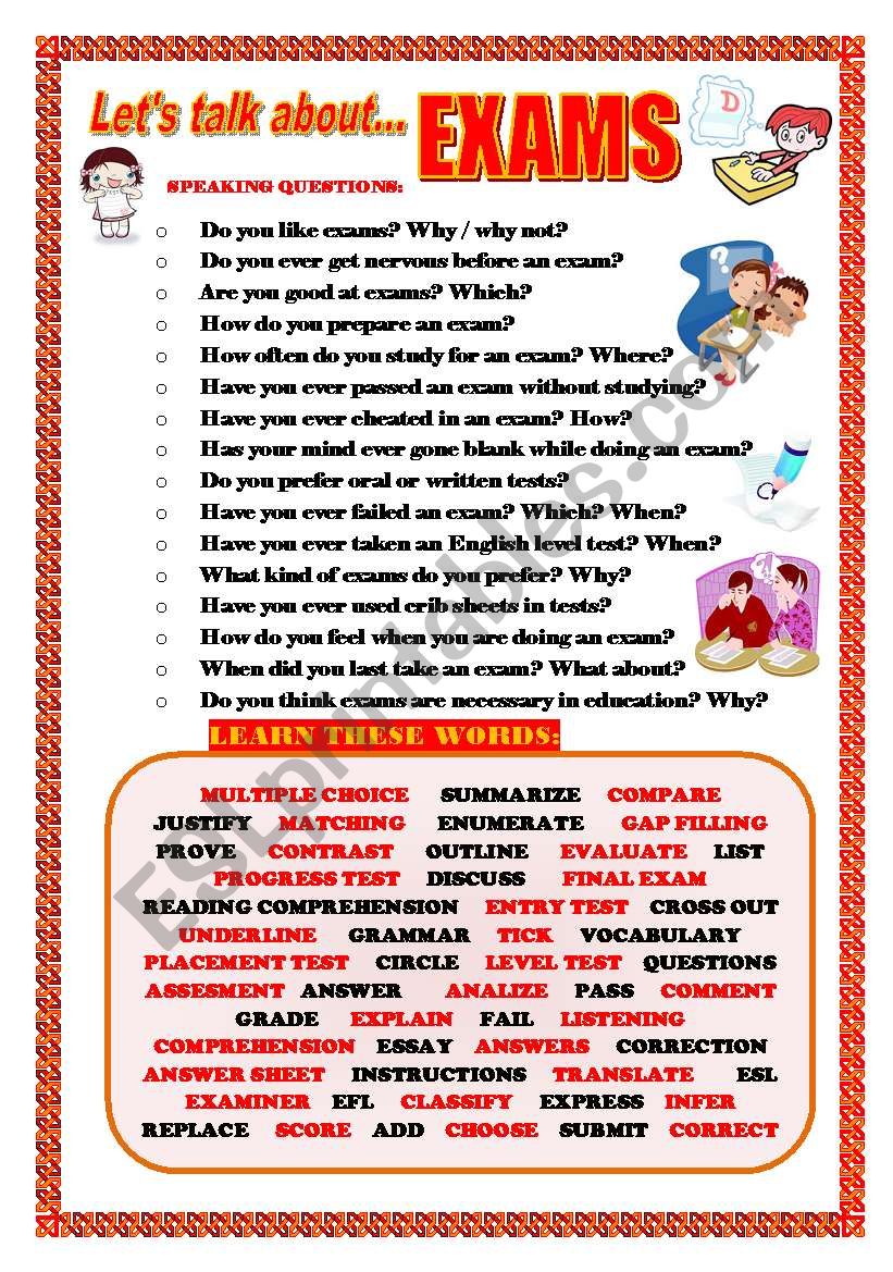 LET´S TALK ABOUT EXAMS (SPEAKING SERIES 24) - ESL worksheet by joebcn