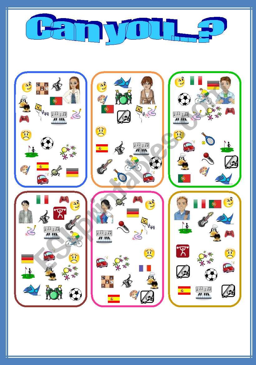 CAN / CAN´T --SET OF 15 SPEAKING CARDS-- - ESL worksheet by cris03glu