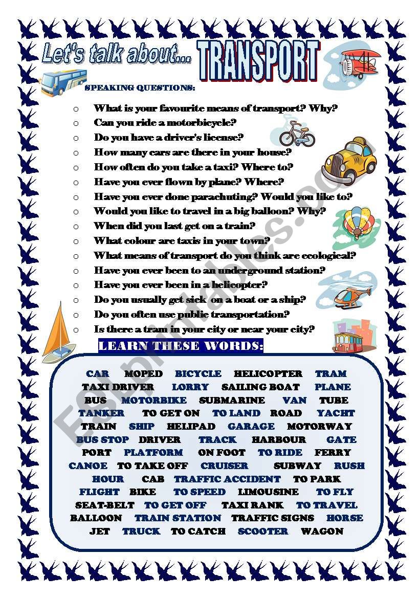 LET´S TALK ABOUT TRANSPORT (SPEAKING SERIES 26) - ESL worksheet by joebcn