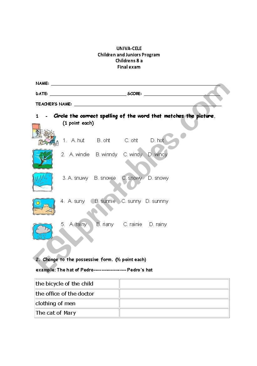 English worksheets: CHILDREN´´S TEST