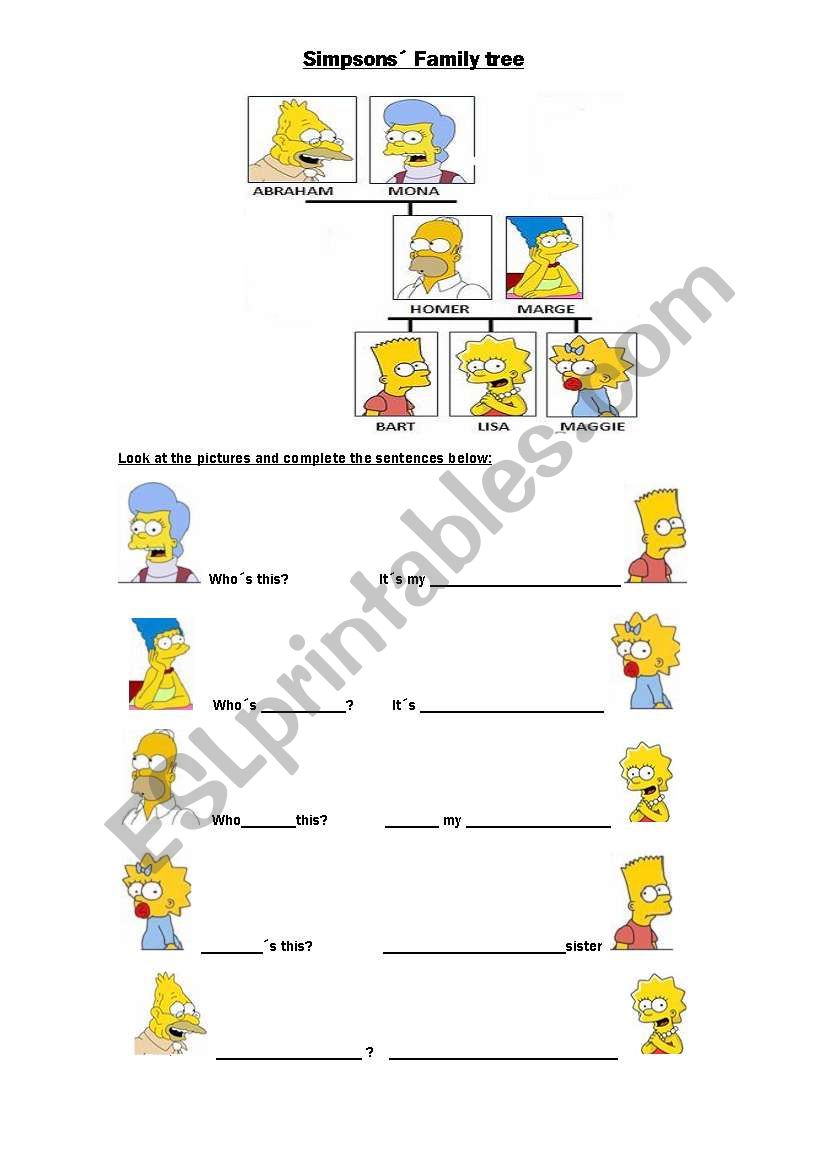 complete the sentences with the simpson´s family - ESL worksheet by ...