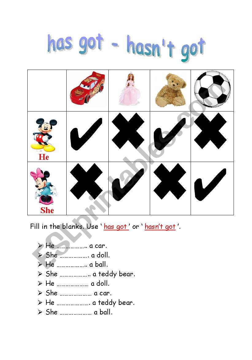 English worksheets: has got - hasn´t got