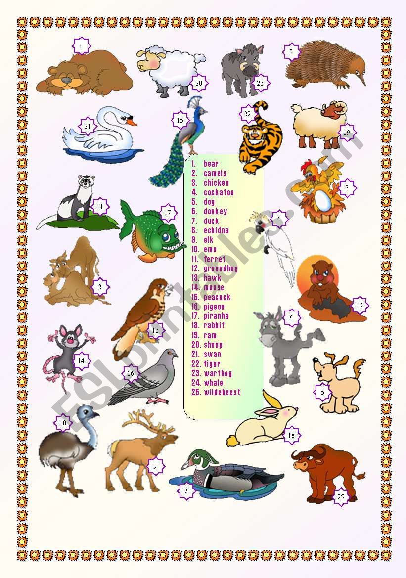 Wild Animals Esl Vocabulary Matching Exercise Worksheet