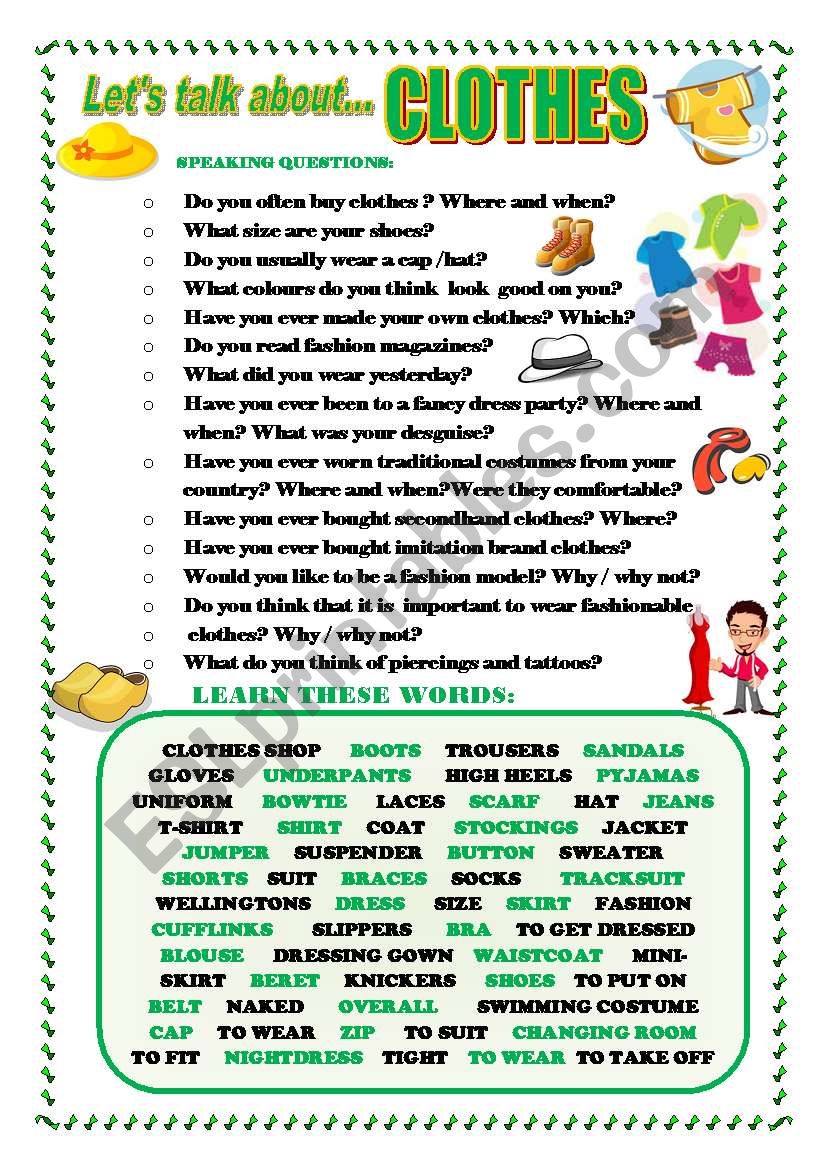 LET S TALK ABOUT CLOTHES SPEAKING SERIES 31 ESL Worksheet By Joebcn