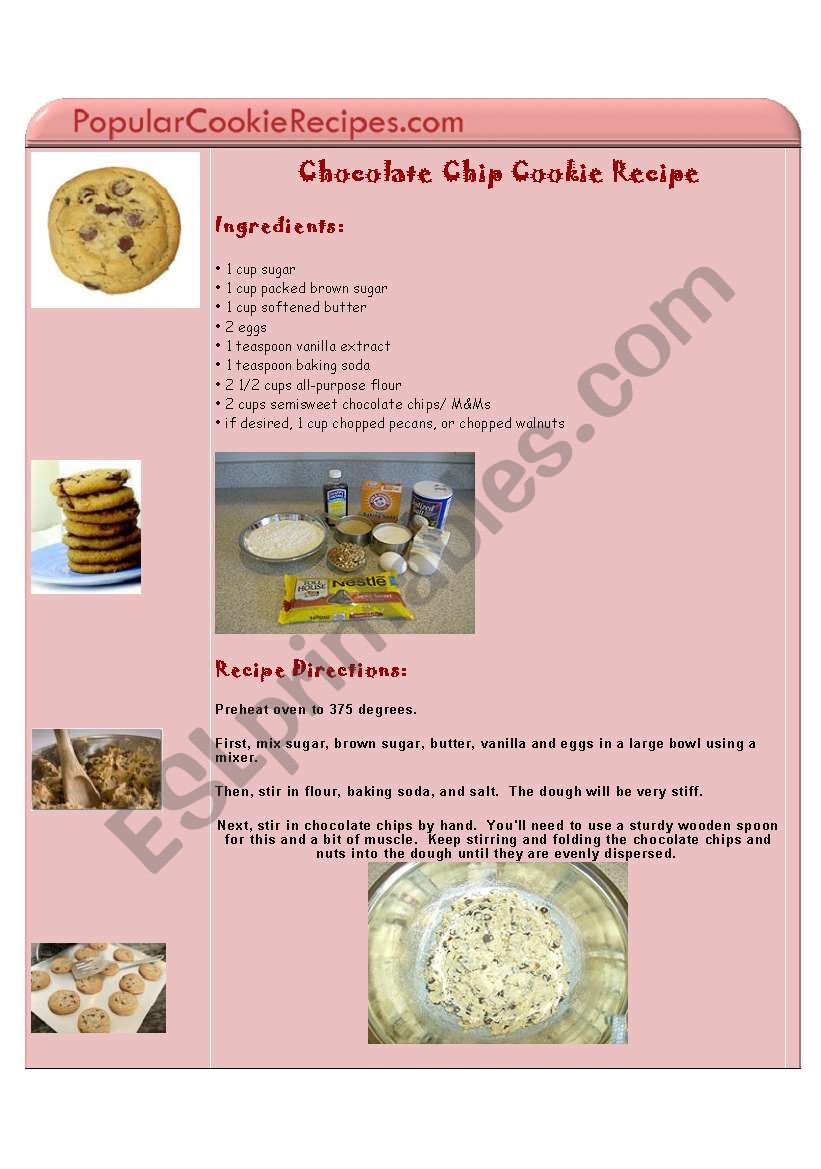 LetÂ´s Make Chocolate Chip Cookies!! - ESL worksheet by LoriLdos Anjos