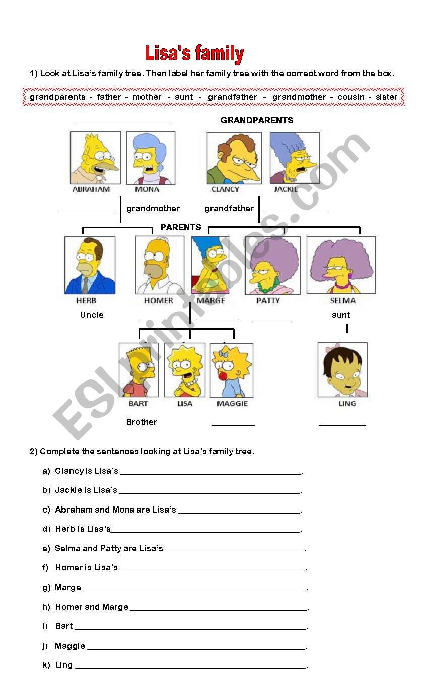 Lisa´s family - ESL worksheet by noemialejandra
