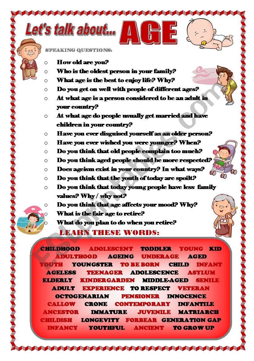 LETÂ´S TALK ABOUT AGE (SPEAKING SERIES 33) - ESL worksheet by joebcn