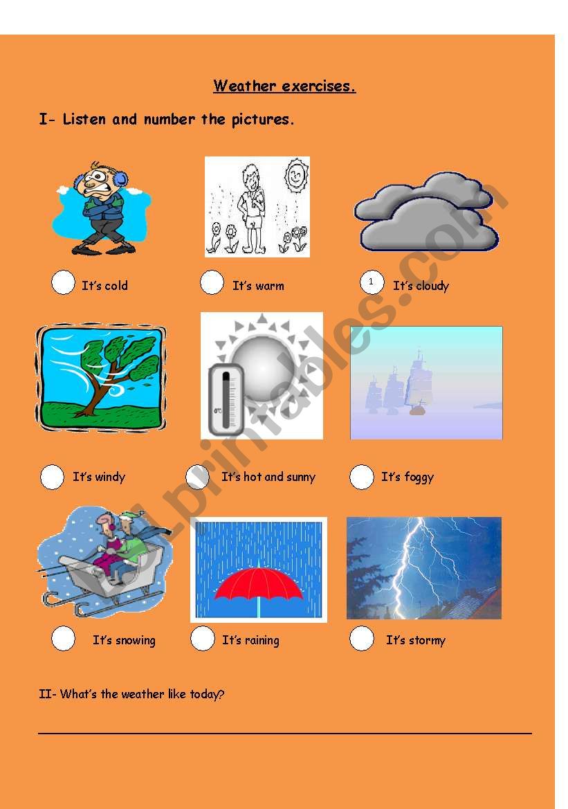 Listening: What´s the weather like? - ESL worksheet by SebafromChile