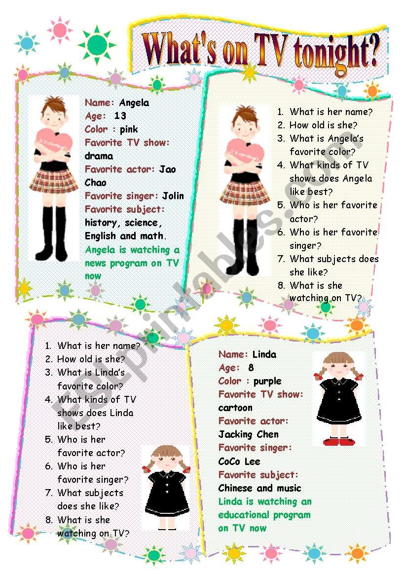 what´s on TV tonight? conversation+speaking - ESL worksheet by ...