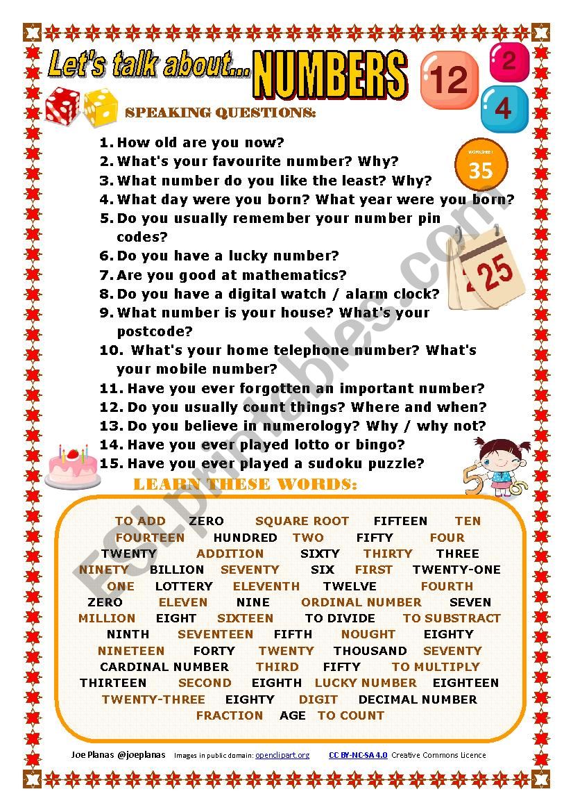 LET´S TALK ABOUT NUMBERS (SPEAKING SERIES 35) - ESL worksheet by joebcn