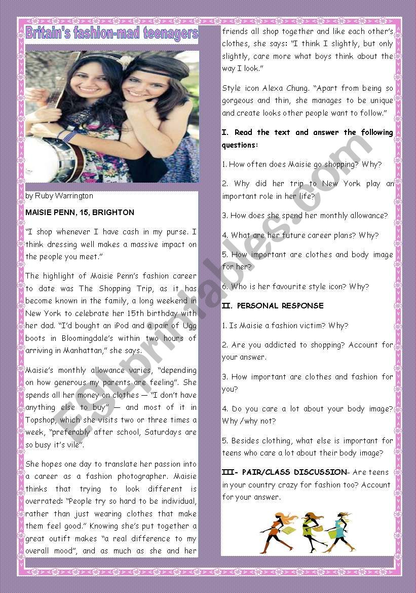 TEENS AND FASHION - BRITAIN´S FASHION-MAD TEENAGERS - ESL worksheet by ...