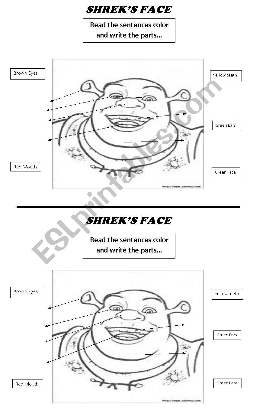 Shrek´s face - ESL worksheet by JECMPJ