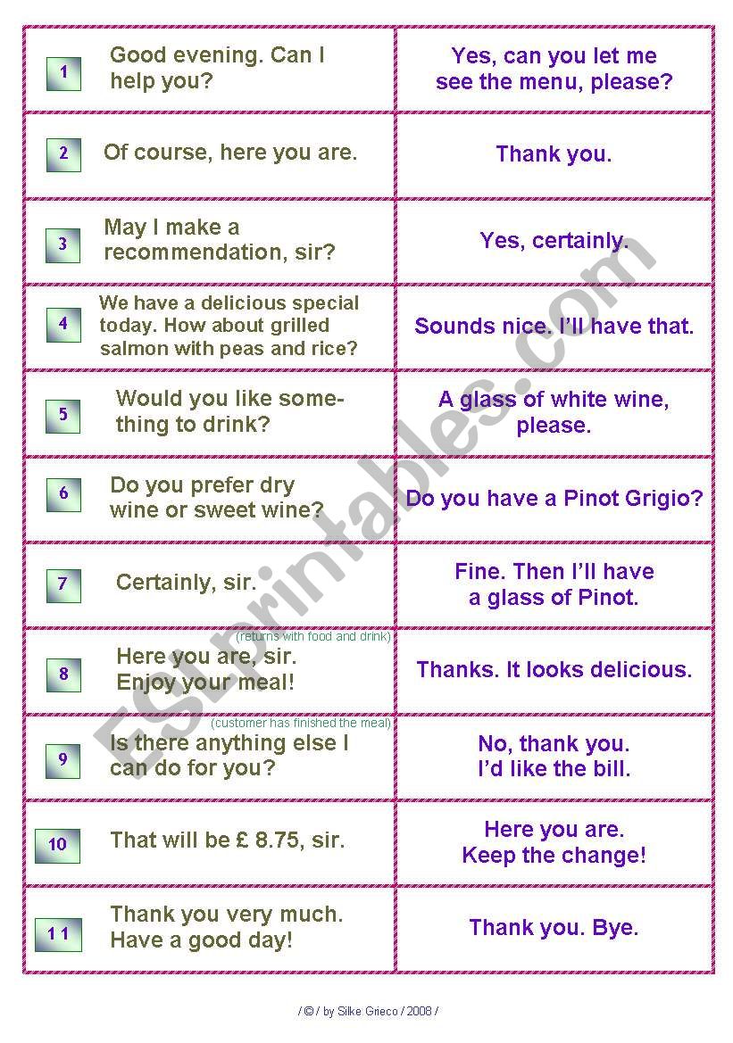 2 DIFFERENT RESTAURANT DIALOGUES • MIX & MATCH CARD GAME • GOOD FOR ...