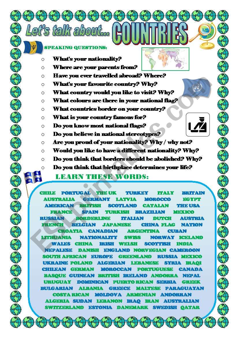 LET´S TALK ABOUT COUNTRIES (SPEAKING SERIES 38) - ESL worksheet by joebcn