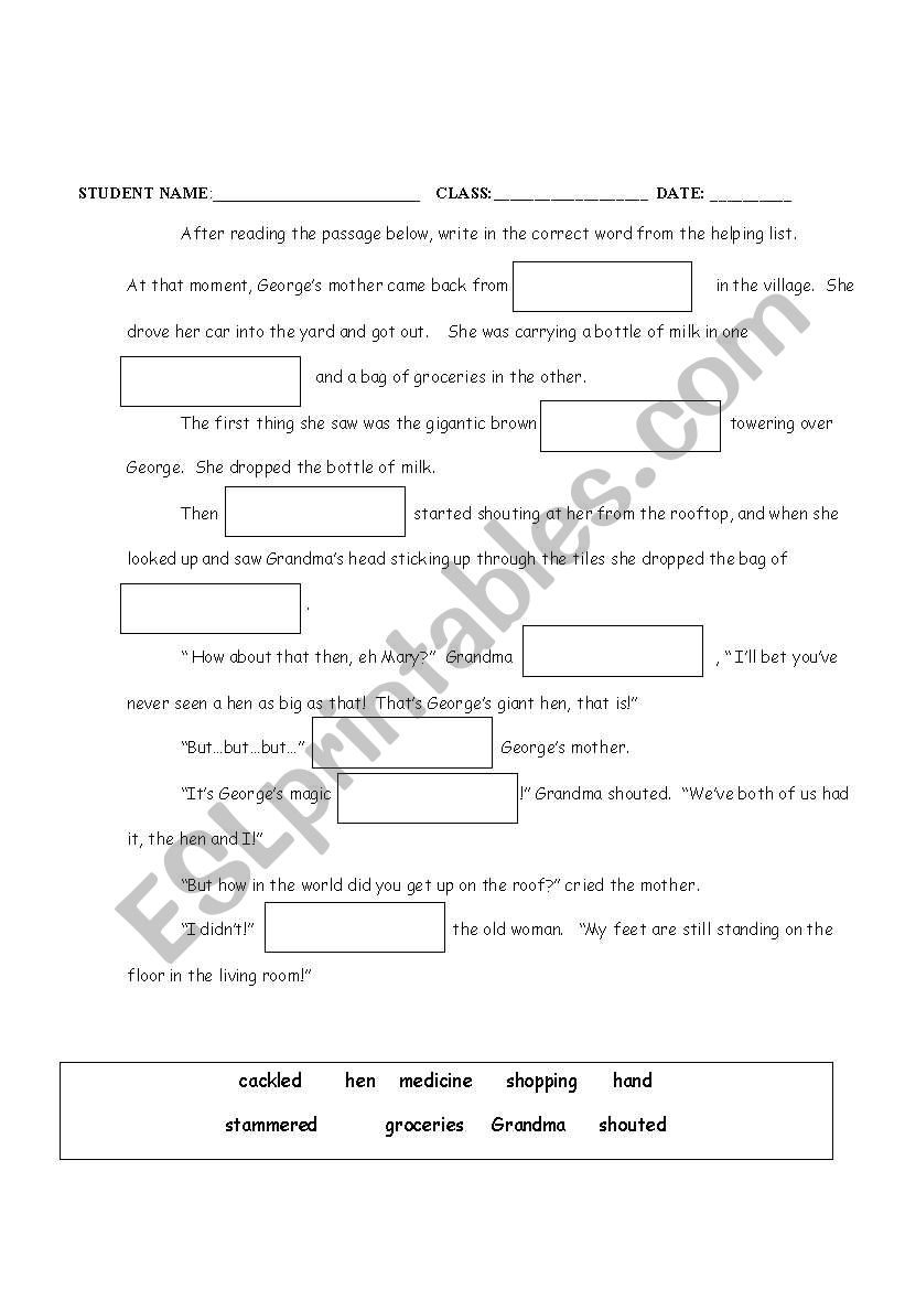 English worksheets: George´s Marvellous Medicine - Cloze
