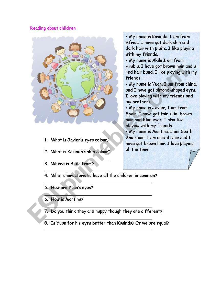 children´s description and nationalities - ESL worksheet by almendras
