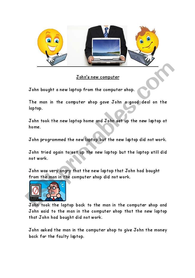 Computers Worksheet English Worksheets: John´s New Computer