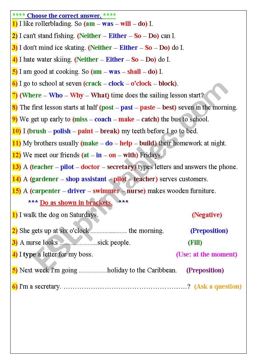 Choose The Correct Answer ESL Worksheet By Troush